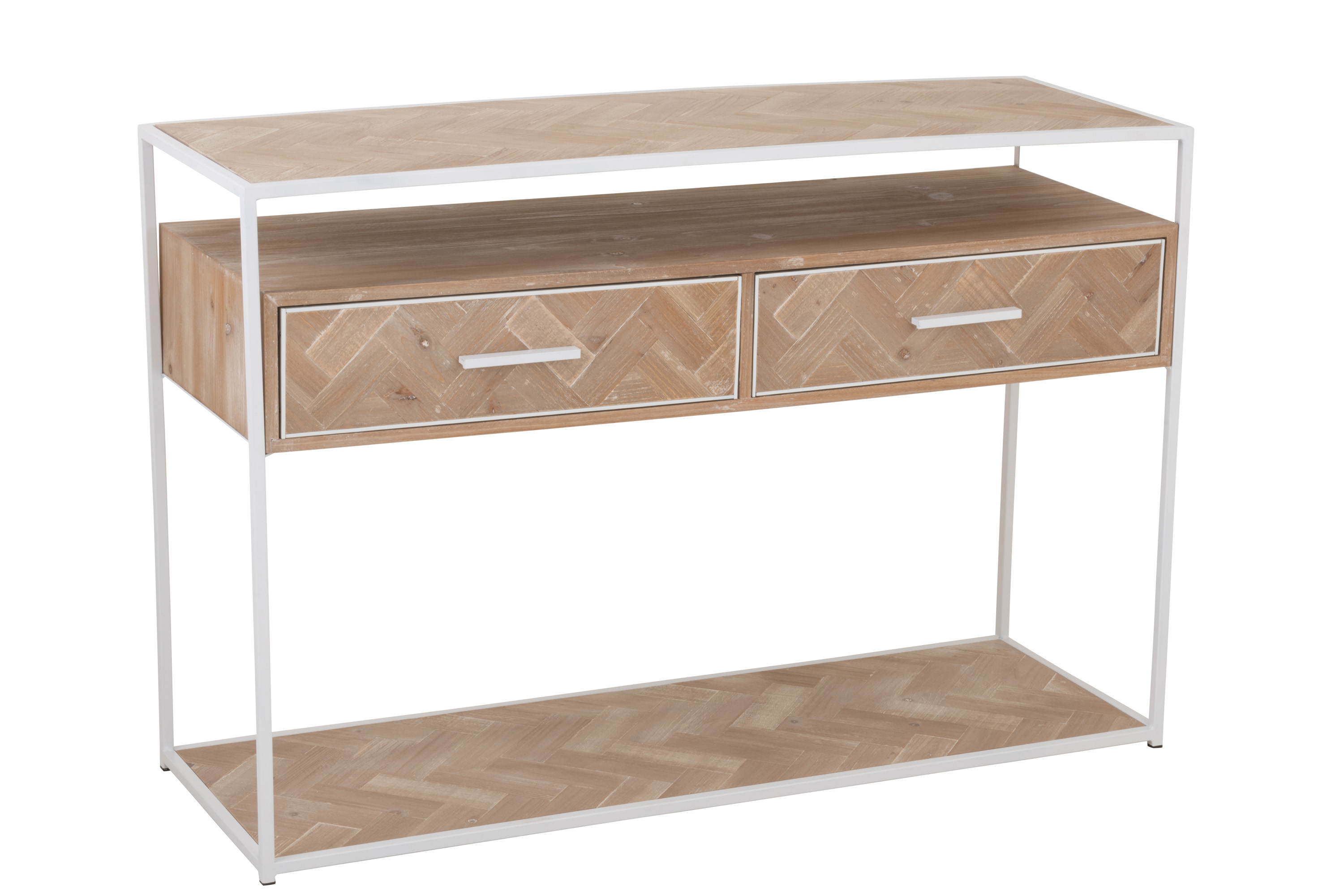 Console 2 Tiroirs Bois Métal Zig Zag Naturel Blanc J-Line Jolipa Deco ...