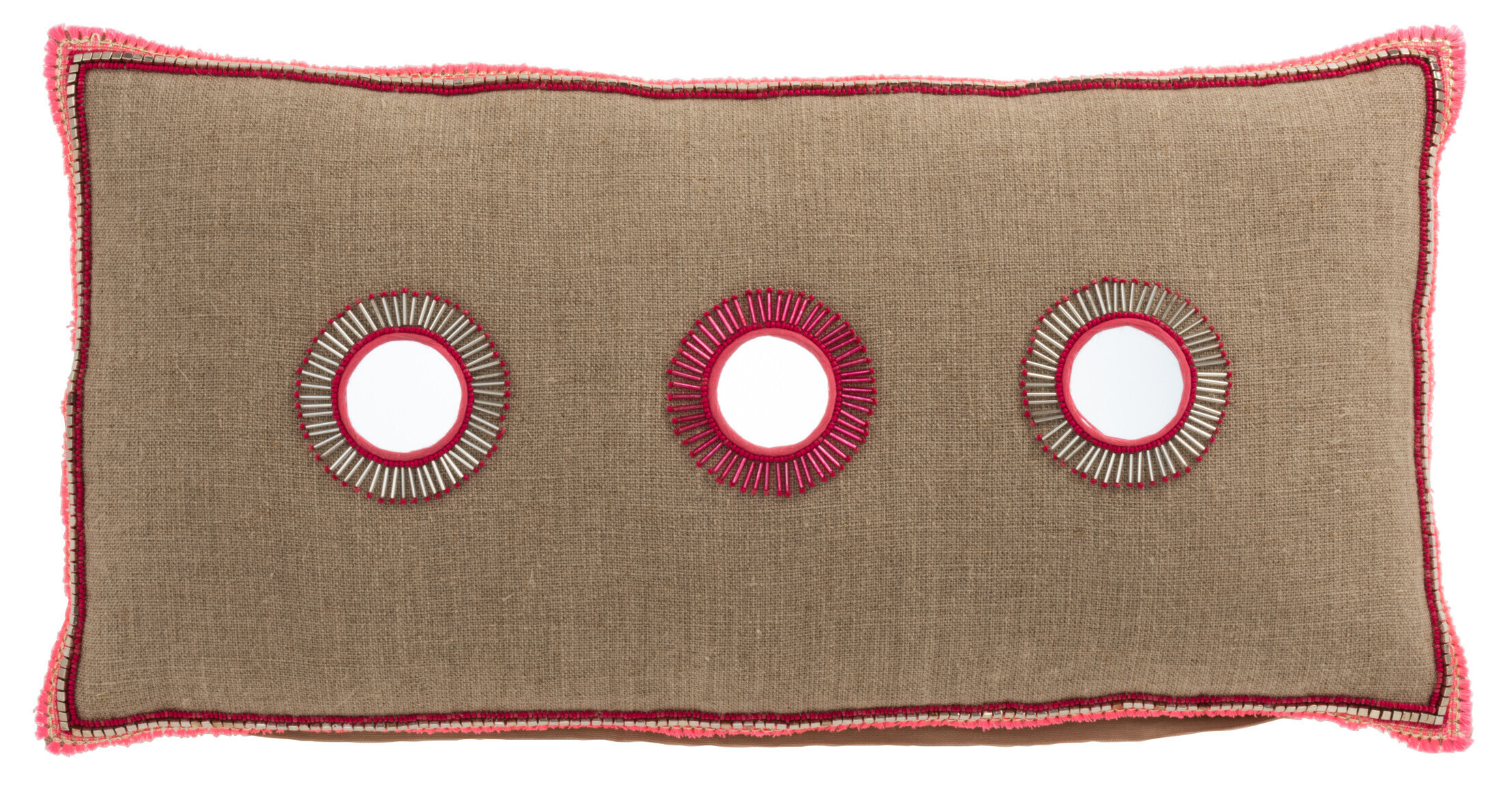Coussin Bohème Miroirs Naturel Rose J-Line Jolipa Deco Campagne Chic
